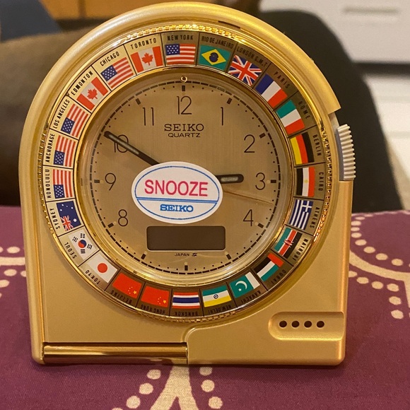 Seiko | Wall Decor | Seiko Gold World Time Clock With Flags | Poshmark